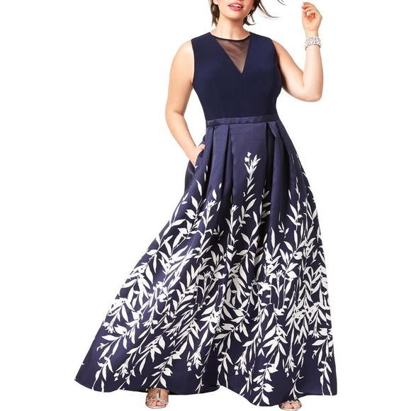 Morgan & Co. | Dresses | Morgan Co Womens Navy Illusion Ball Formal ...